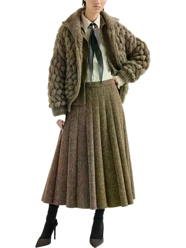 Brunello Cucinelli Mohair And Wool Zigzag Cable Cardigan - Brown