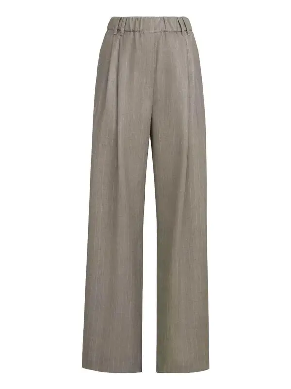 Brunello Cucinelli Sparkling Virgin-wool Pinstripe Track Trousers With Monili - Grey