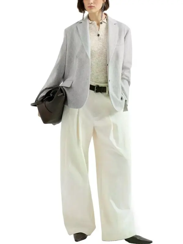 Brunello Cucinelli Silk, Alpaca And Wool Flower-lace Knit Polo - Neutrals