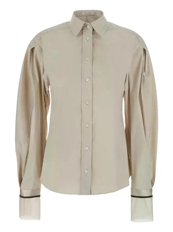 Brunello Cucinelli Cotton Poplin Shirt With Silk Cuffs - Neutrals