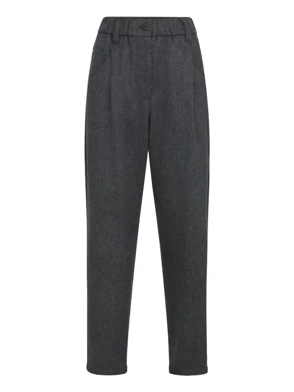 Brunello Cucinelli Wool-flannel Baggy Trousers With Monili - Grey