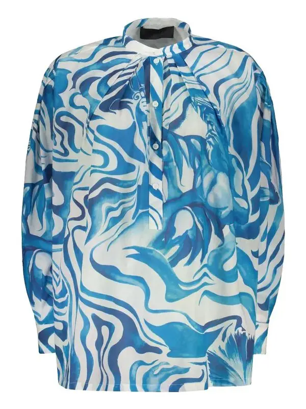 Alberta Ferretti Graphic Print Mandarin Collar Shirt - Blue