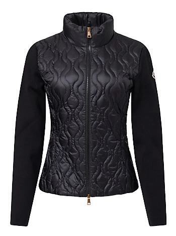 Moncler Hybrid Logo Badge Nylon And Cotton-knit Cardigan - Black