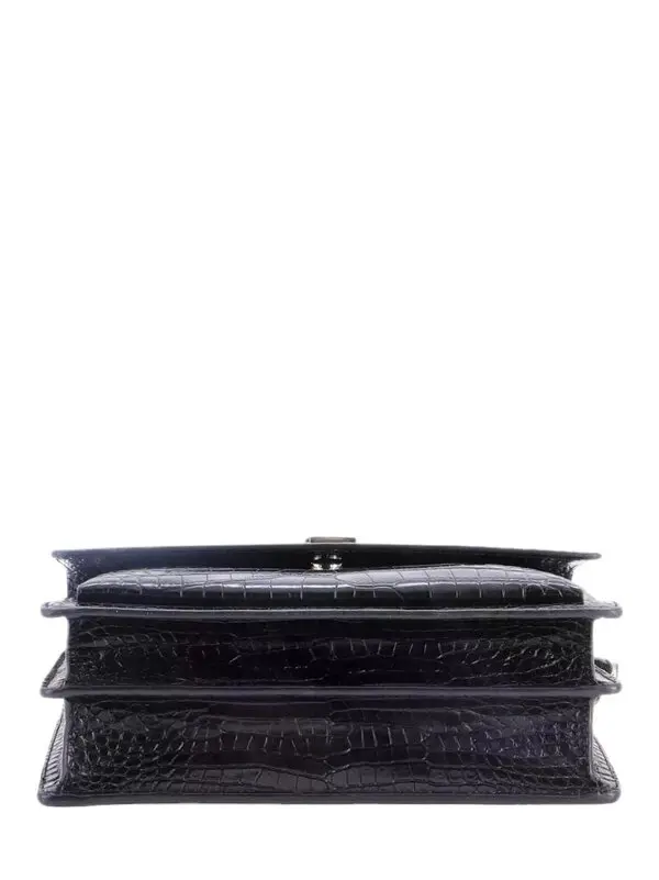 Saint Laurent Sunset Croc Effect Medium Crossbody Bag - Black