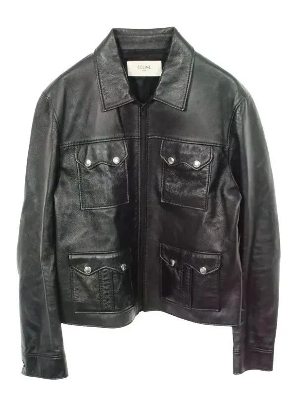Celine Leather Zip-up Jacket - Black