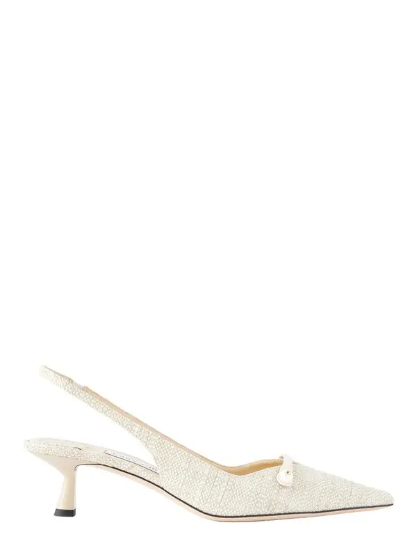 JIMMY CHOO Amita 45 Raffia Slingback Pumps - Neutrals