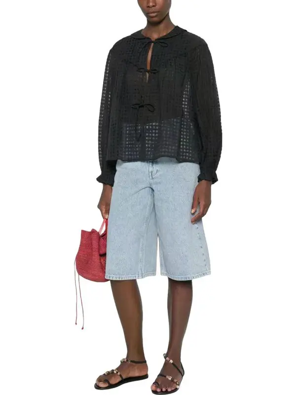 Stine Goya Gingham Check Tie-fastening Blouse - Black