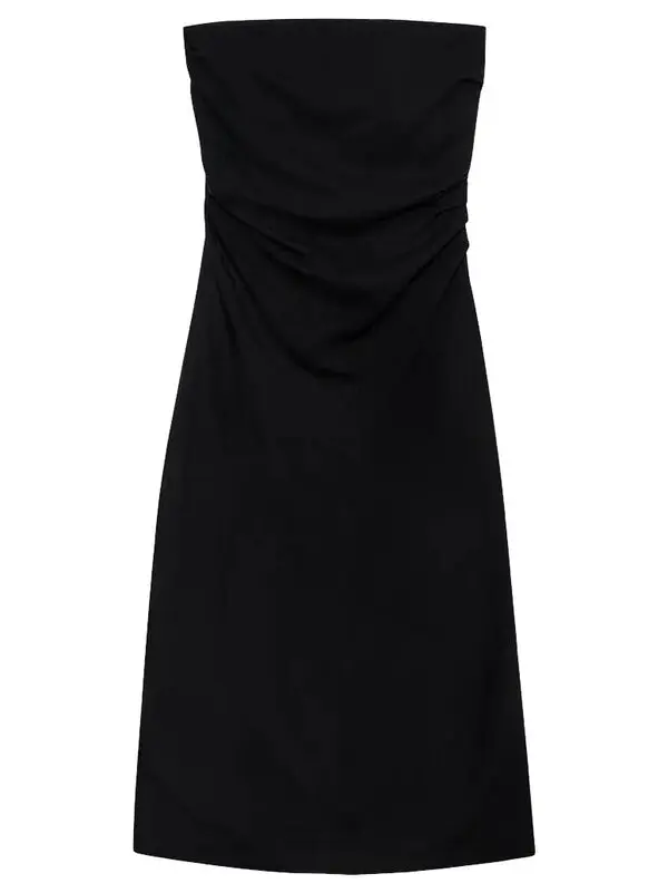 ANINE BING Tyla Strapless Gathered Midi Dress - Black