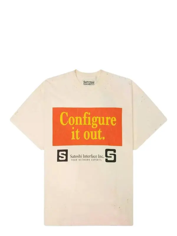 SATOSHI NAKAMOTO Print-detail Round-neck T-shirt - Neutrals