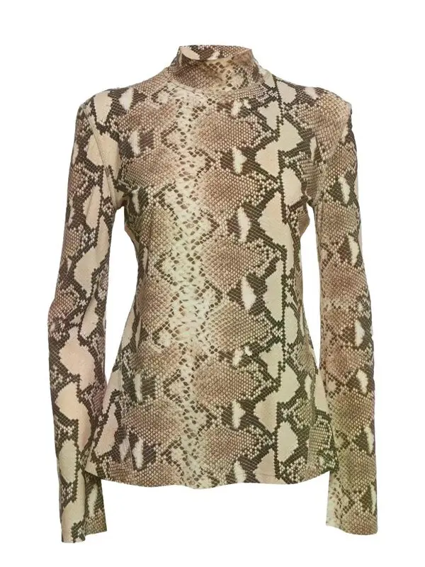 Stella McCartney Snakeskin Print High Neck Long Sleeve Top - Neutrals