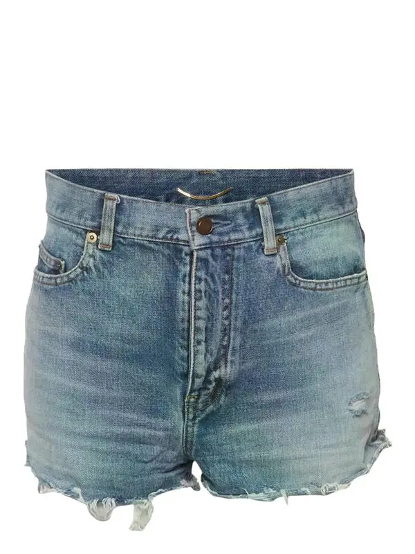 Saint Laurent Distressed Denim Shorts - Blue