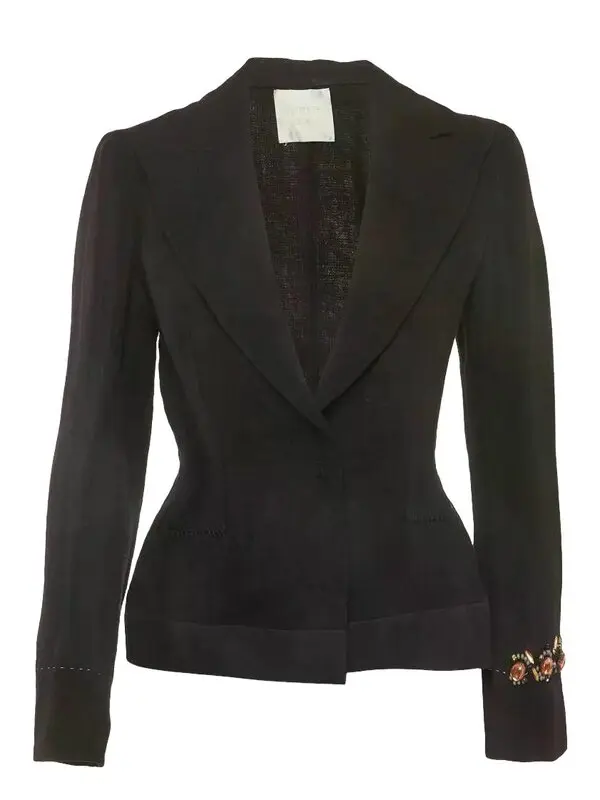 LANVIN Single-breasted Linen Blazer With Embellished Cuffs - Black