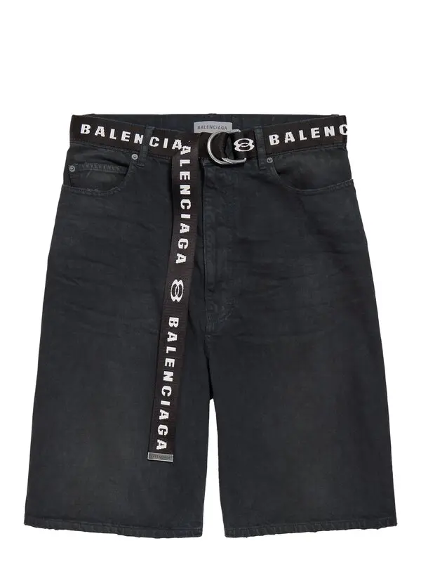 Balenciaga Belted Oversized Denim Shorts - Brown