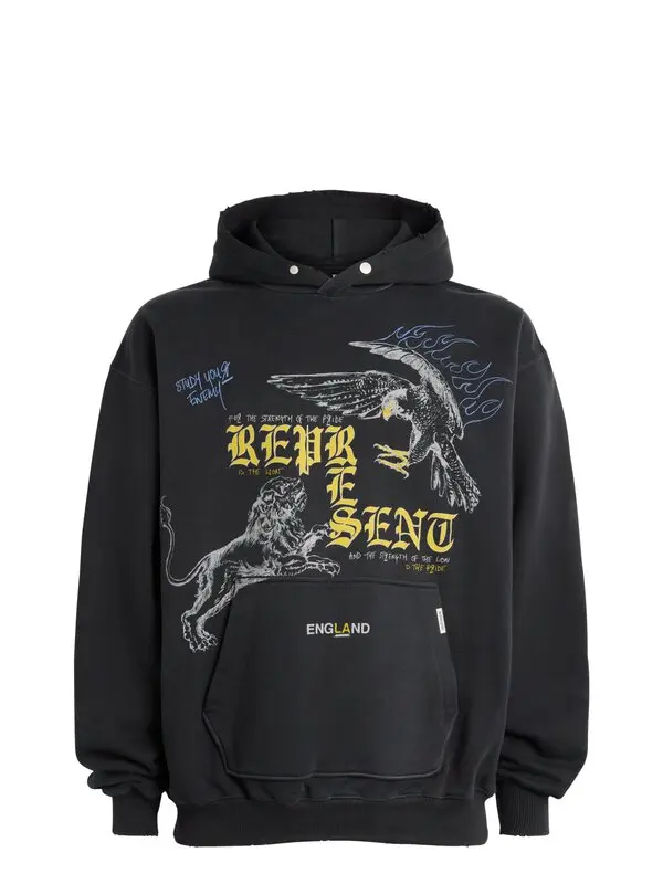REPRESENT Cotton Graphic Hoodie - Black