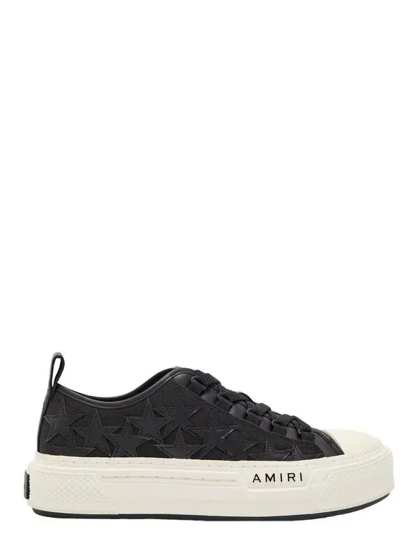 Amiri Stars Appliquéd Leather And Canvas Sneakers - Black
