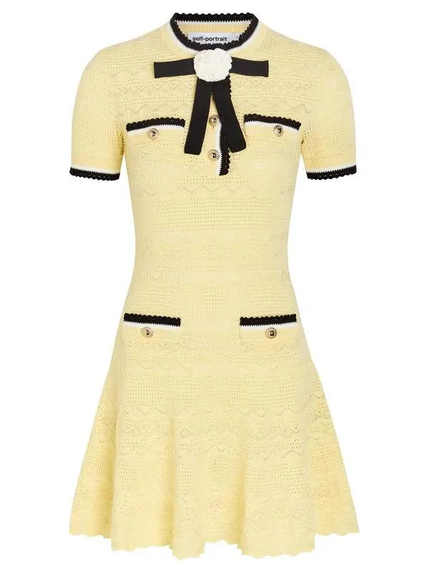 SELF-PORTRAIT Pointelle Knit Mini Dress - Yellow