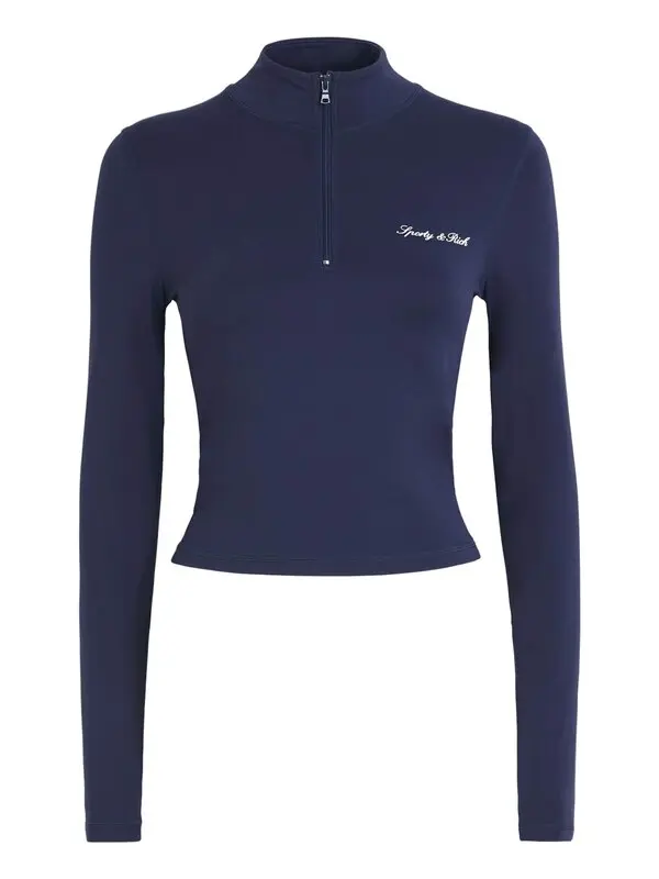 SPORTY & RICH Signature Logo Quarter-zip Jacket - Navy