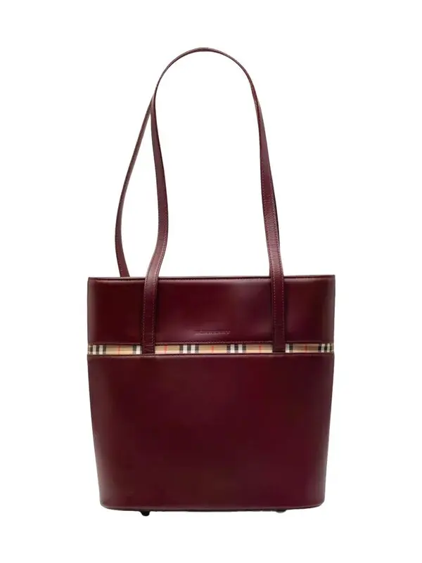 Burberry 2000-2017 House Check Trimmed Leather Shoulder Bag - Red