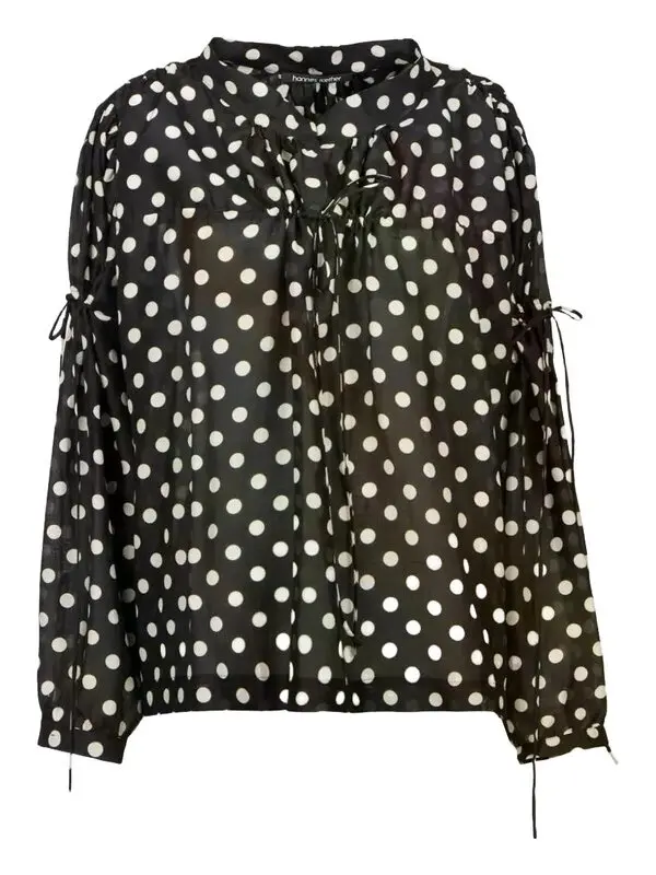 HANNES ROETHER Polka Dot Drawstring Blouse - Black
