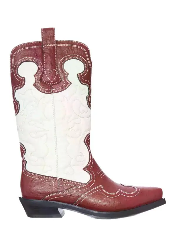 GANNI Embroidered Two-tone Boots - Red