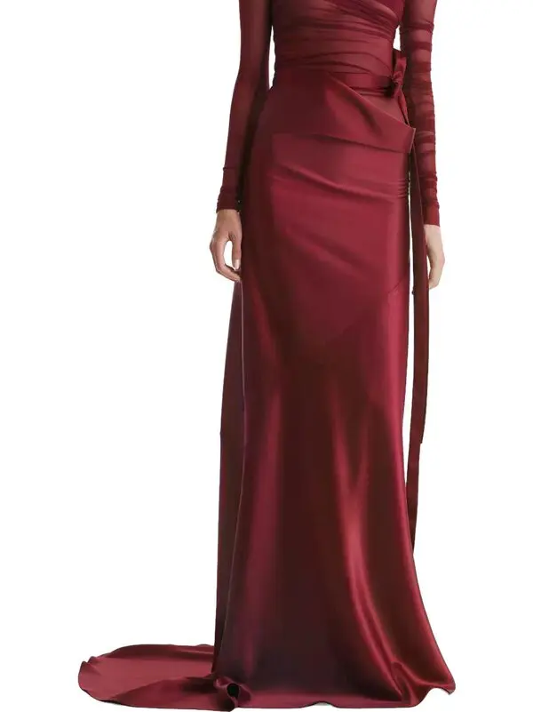 2310 STUDIO Satin Maxi Skirt With Bow Detail - Red