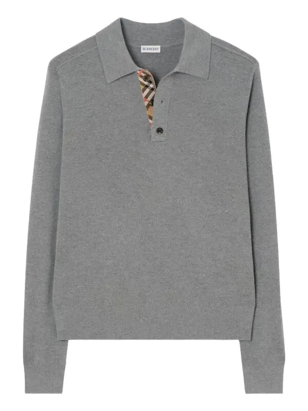 Burberry Long-sleeve Wool Polo Shirt - Grey
