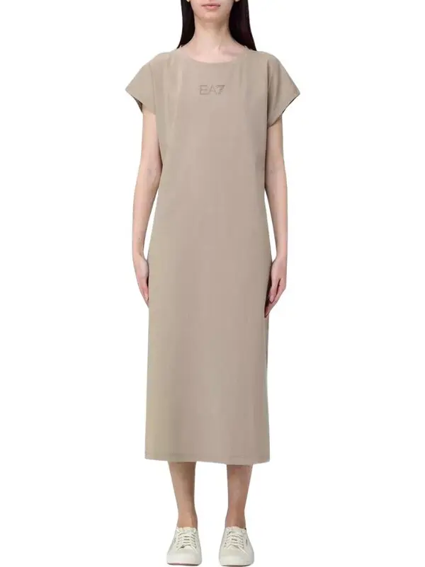 EA7 Logo Print T-shirt Midi Dress - Neutrals