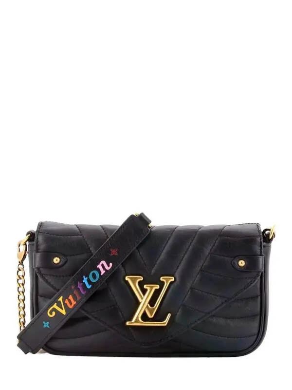 LOUIS VUITTON New Wave Chain Pochette Quilted Leather Clutch Bag - Black
