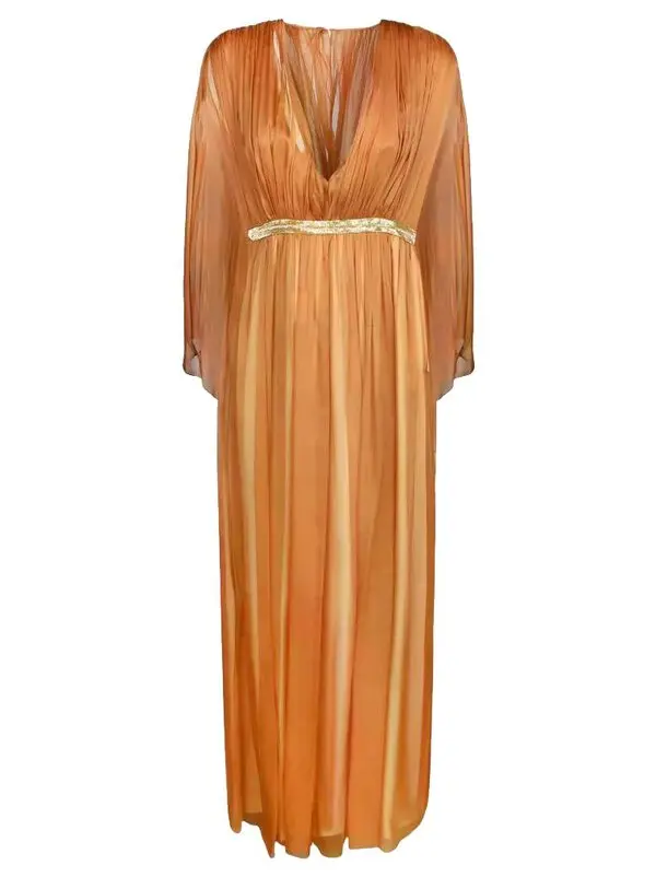 Alberta Ferretti Pleated Cape-sleeve Maxi Dress - Orange