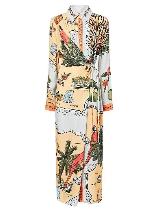 Farm Rio Beaches Path Printed Woven Midi Dress - Multi