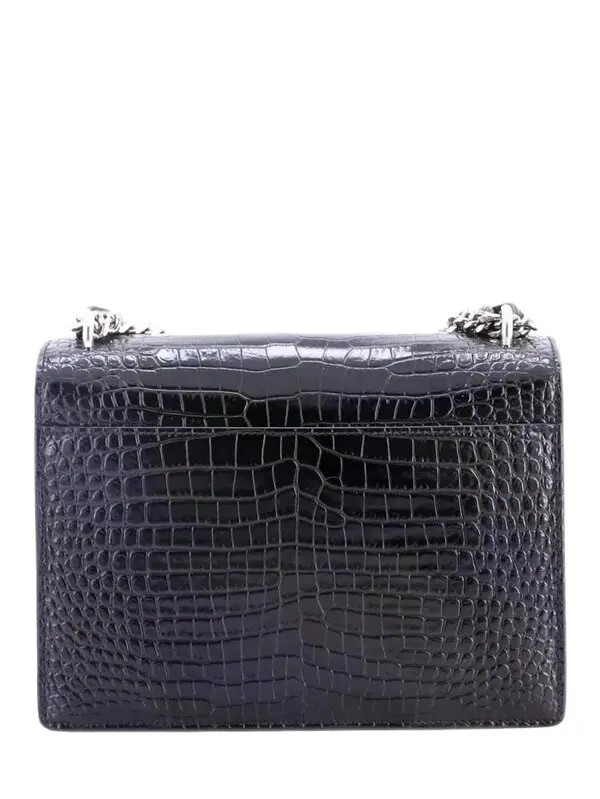Saint Laurent Sunset Crocodile Embossed Leather Medium Crossbody Bag - Black