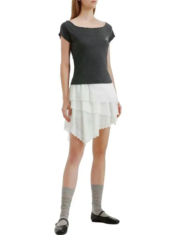 B+AB Embellished Lettuce Trim T-shirt - Grey