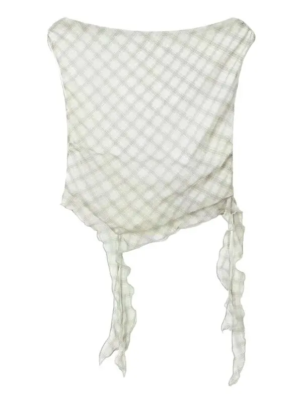 B+AB Check Pattern Ruffled Top - Neutrals