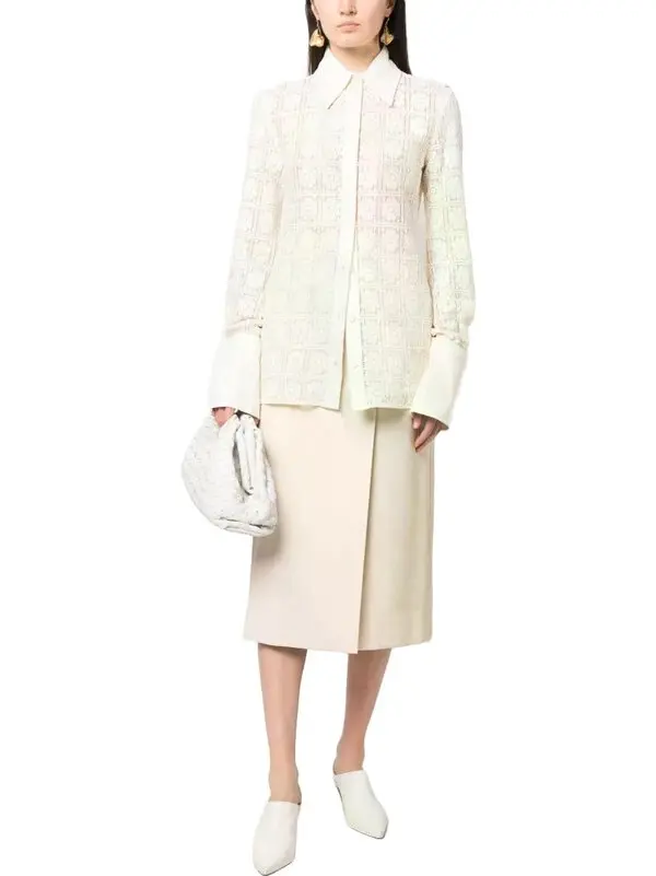 Sportmax Sava Floral-lace Fitted Shirt - Neutrals