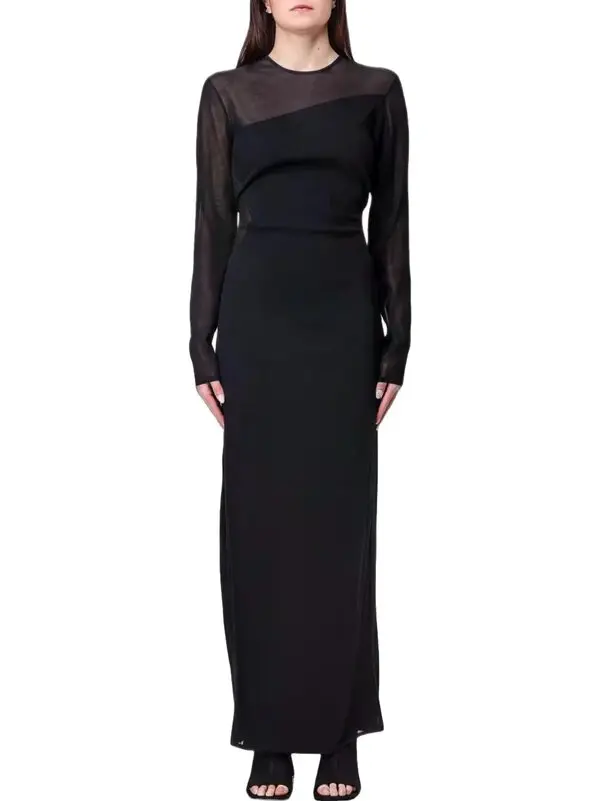 Stella McCartney Mesh-panel Long-sleeve Maxi Dress - Black