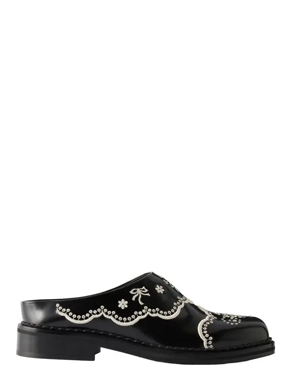 Simone Rocha Floral Lace Embroidered Leather Slip-ons - Multi