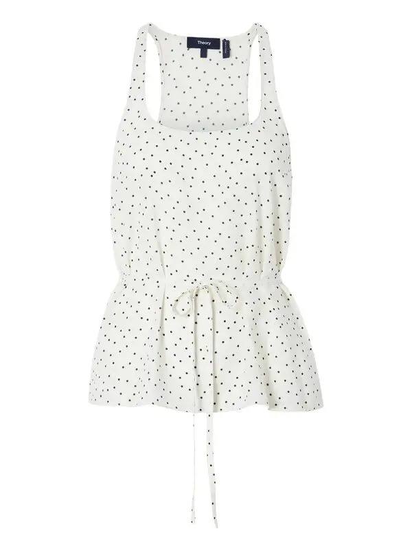 Theory Belted Halterneck Polka Dot Tank - Neutrals