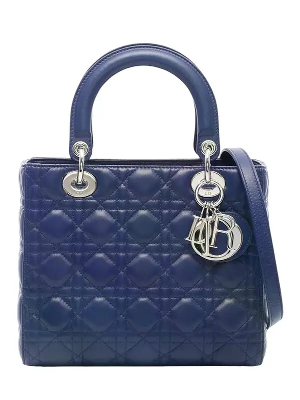 Dior 2010-2026 Medium Lambskin Cannage Lady Satchel - Blue
