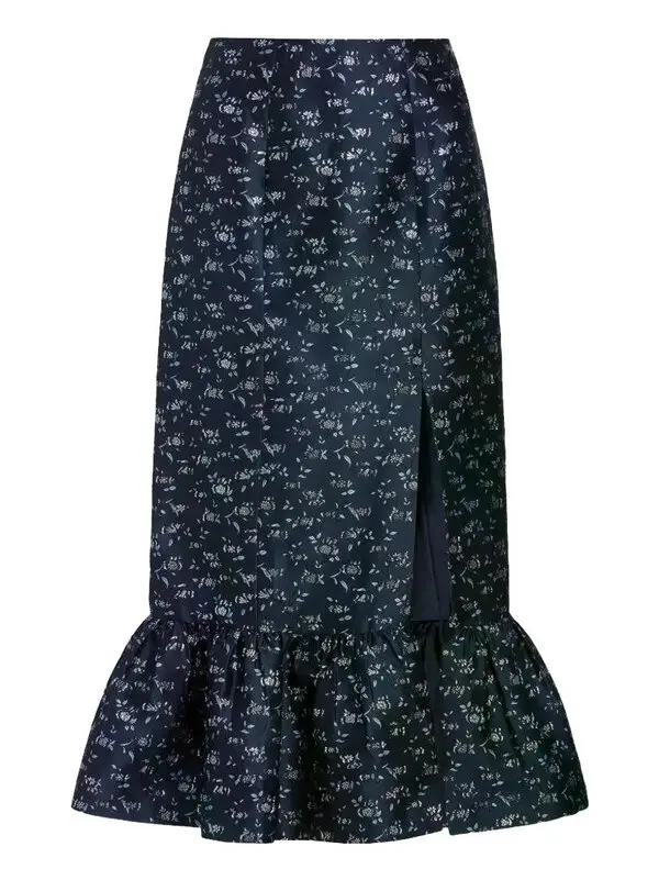 MARKARIAN Floral-brocade Midi Skirt - Blue