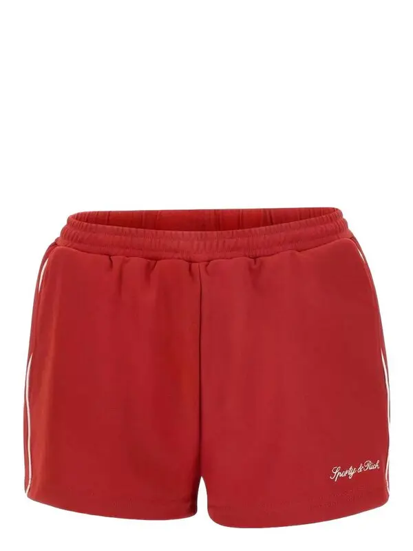 SPORTY & RICH Embroidered Logo Contrast Trim Shorts - Red