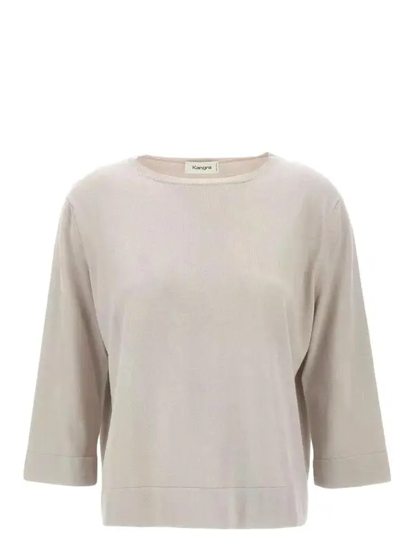 KANGRA Ribbed-trim Crew-neck Top - Grey