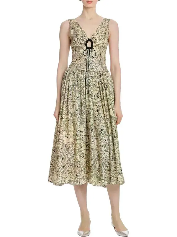 MARKARIAN Penelope Floral-print Keyhole Midi Dress - Neutrals