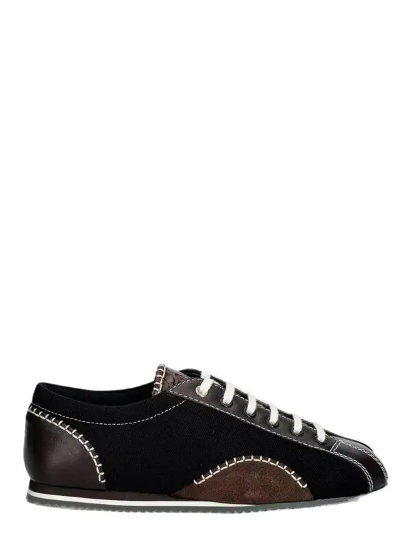 WALES BONNER Paris Contrast-stitch Leather-panelled Sneakers - Black