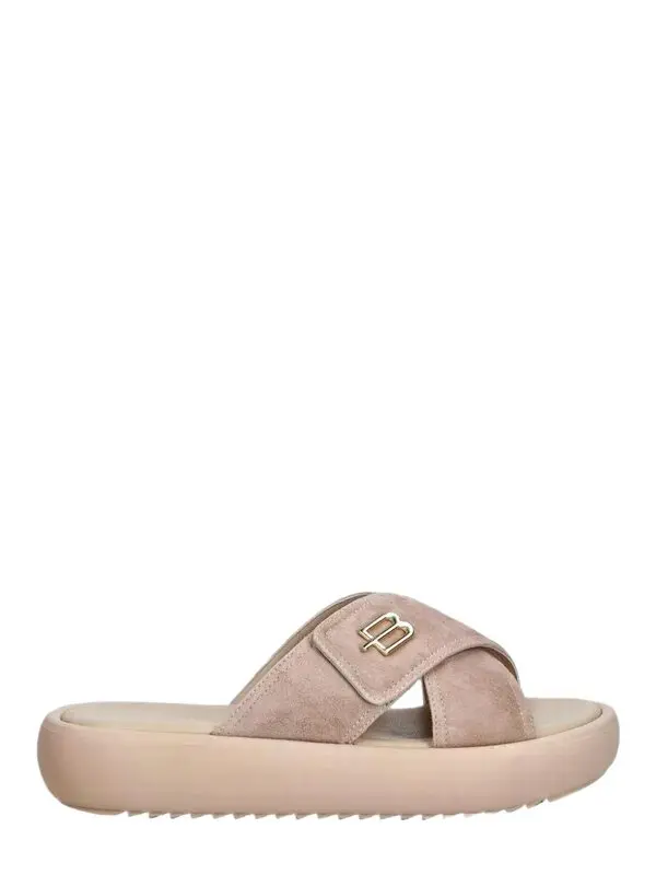BALDININI Logo Plaque Crossover Strap Suede Slides - Neutrals