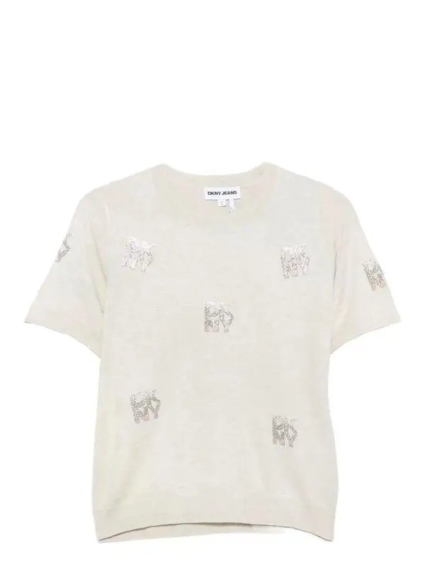 Dkny Logo-embellished Crew-neck Top - Neutrals