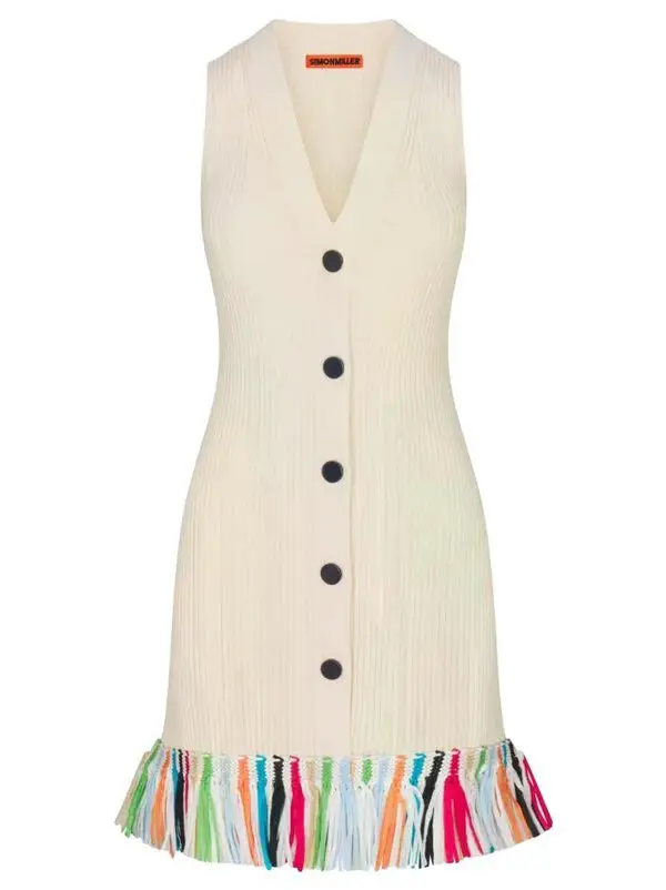 SIMONMILLER Maven Knitted Mini Dress With Fringe Trim - Neutrals