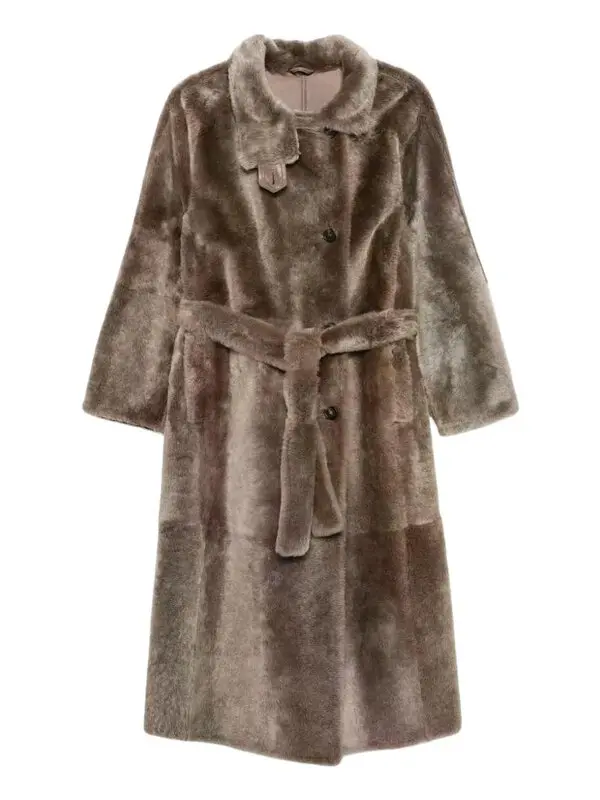 Brunello Cucinelli Belted Shearling Coat - Neutrals