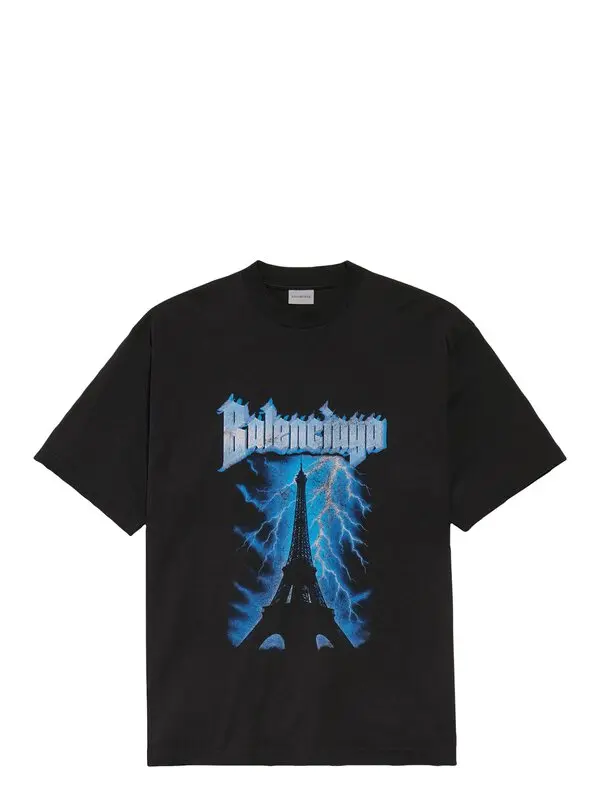 Balenciaga Cotton Paris Thunderstorm T-shirt - Black