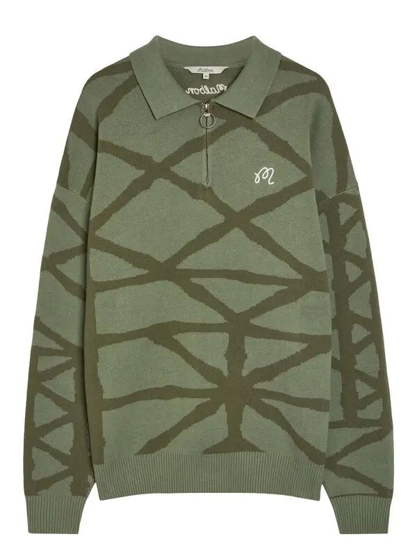 MALBON Verdant Logo-embroidered Patterned Cotton-knit Jumper - Olive