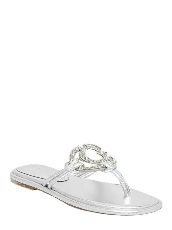 Guess Crystal-embellished Logo Plaque Flip-flops - Silver
